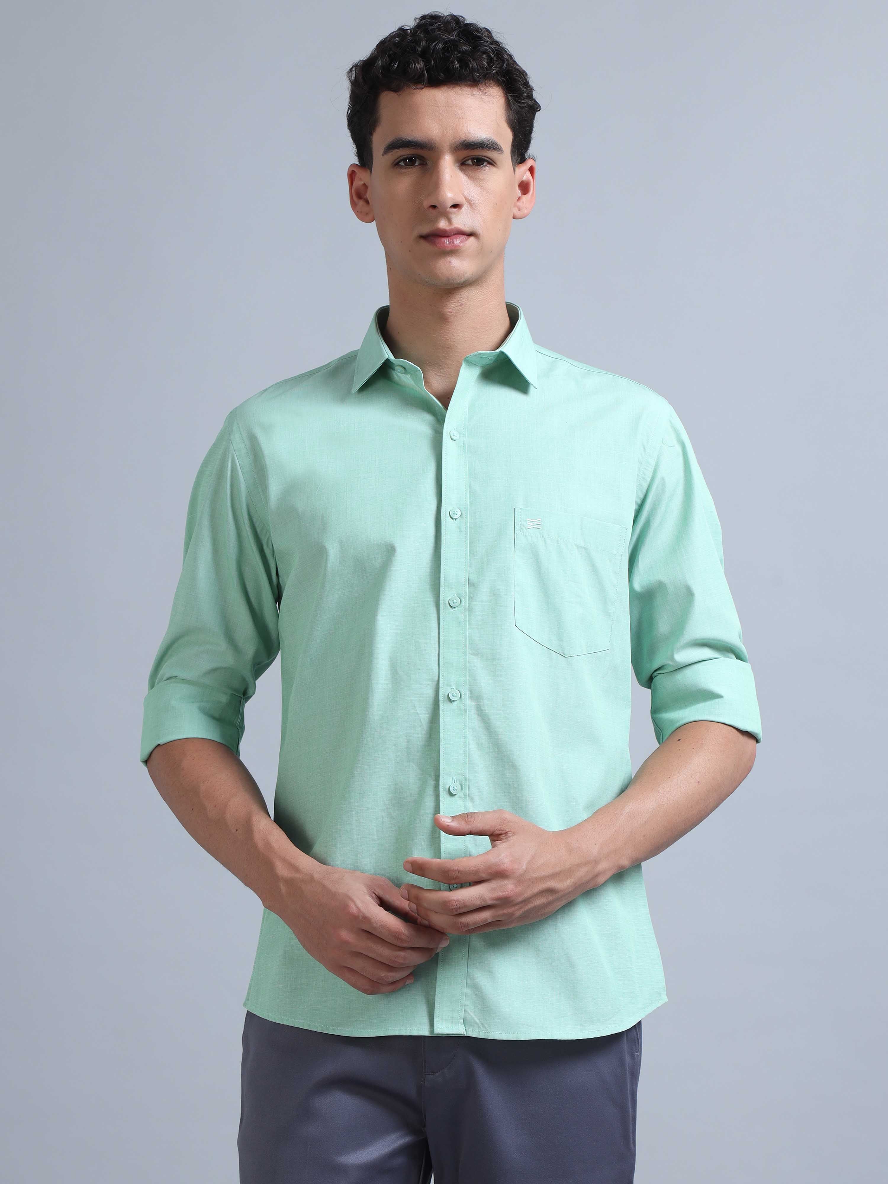 Buy Mens Full Sleeve Turquoise Green Shirt Online