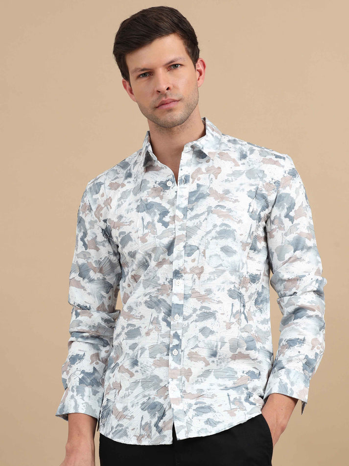 Buy Mens Texture Peach Grey Printed Full Sleeve shirts